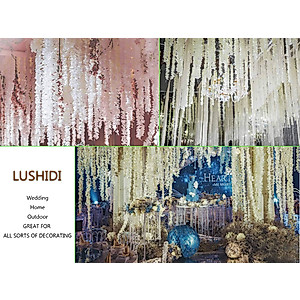 LUSHIDI 32.8Ft Artificial Silk Wisteria Vine Hanging Flowers Garland Home Outdoor Wedding Arch Garden Wall Decor,Pack of 10 (Off White)