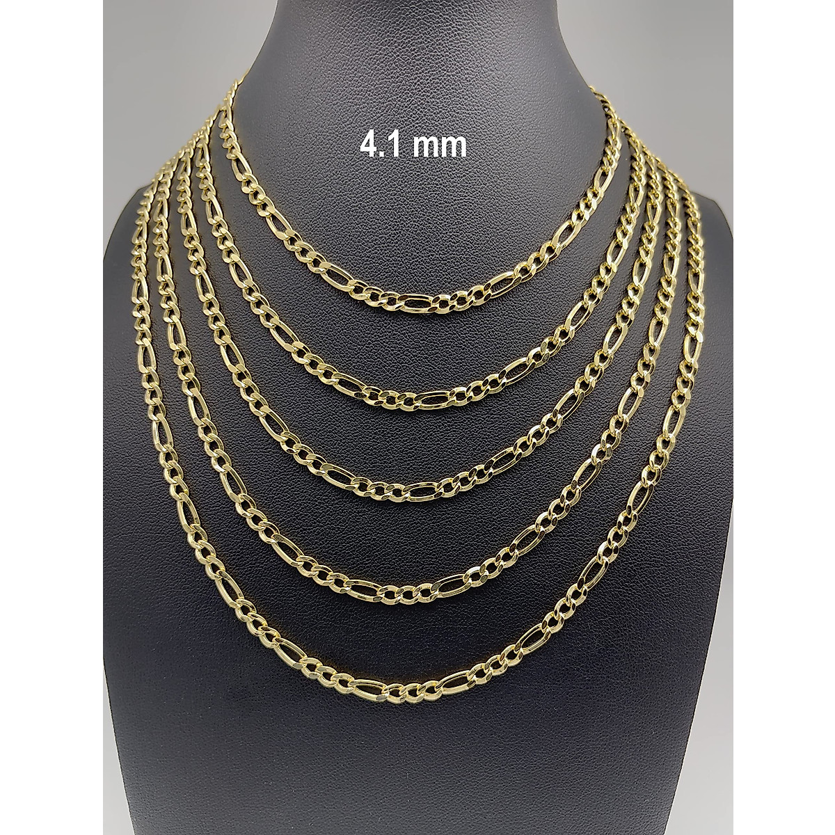 JEWELHEART 14K Real Gold Figaro Chain - 4.1mm Diamond Cut Cuban Link Figaro Necklace For Men - Dainty Yellow Gold Pendant Necklace For Women with Lobster Clasp 20"