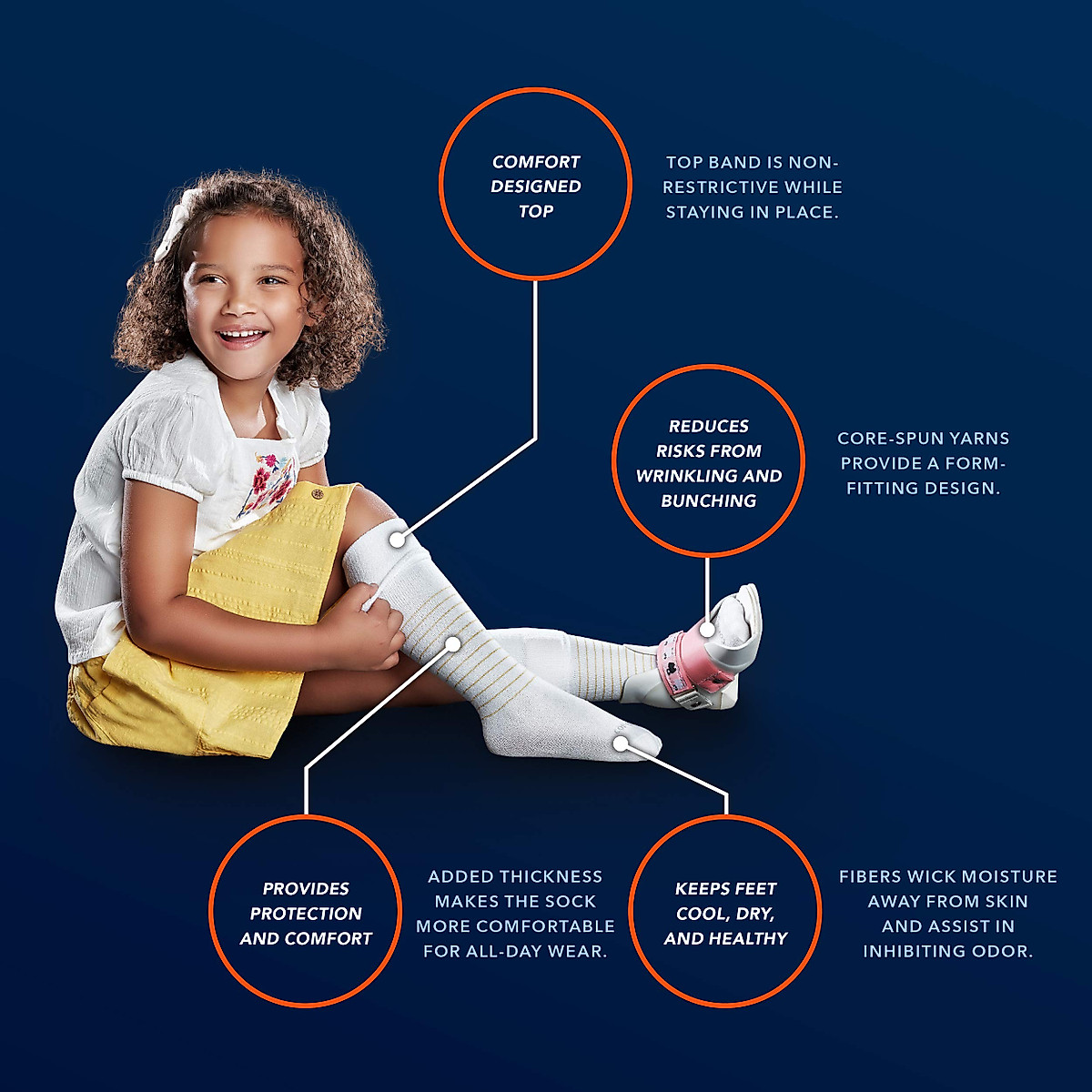 Core-Spun Patterned Child AFO Socks by SmartKnit- Halos 3 Pack - White/Grey/Black - Child Small