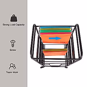 ALAPUR Rolling File Carts with Wheels Hanging Files,3 Tier Metal Filing Cart Organizer for Letter Size Movable Pull-Out File Folder Rack