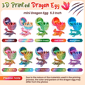 SHUWND 4PCS Easter 3D Printed Dragon Eggs with Dragon Inside,Easter Basket Stuffers,Easter Basket Essentials,Prefilled Mini Eggs Articulated Crystal Dragon Fidget Toys,Mystery 3D Printed Animals Set