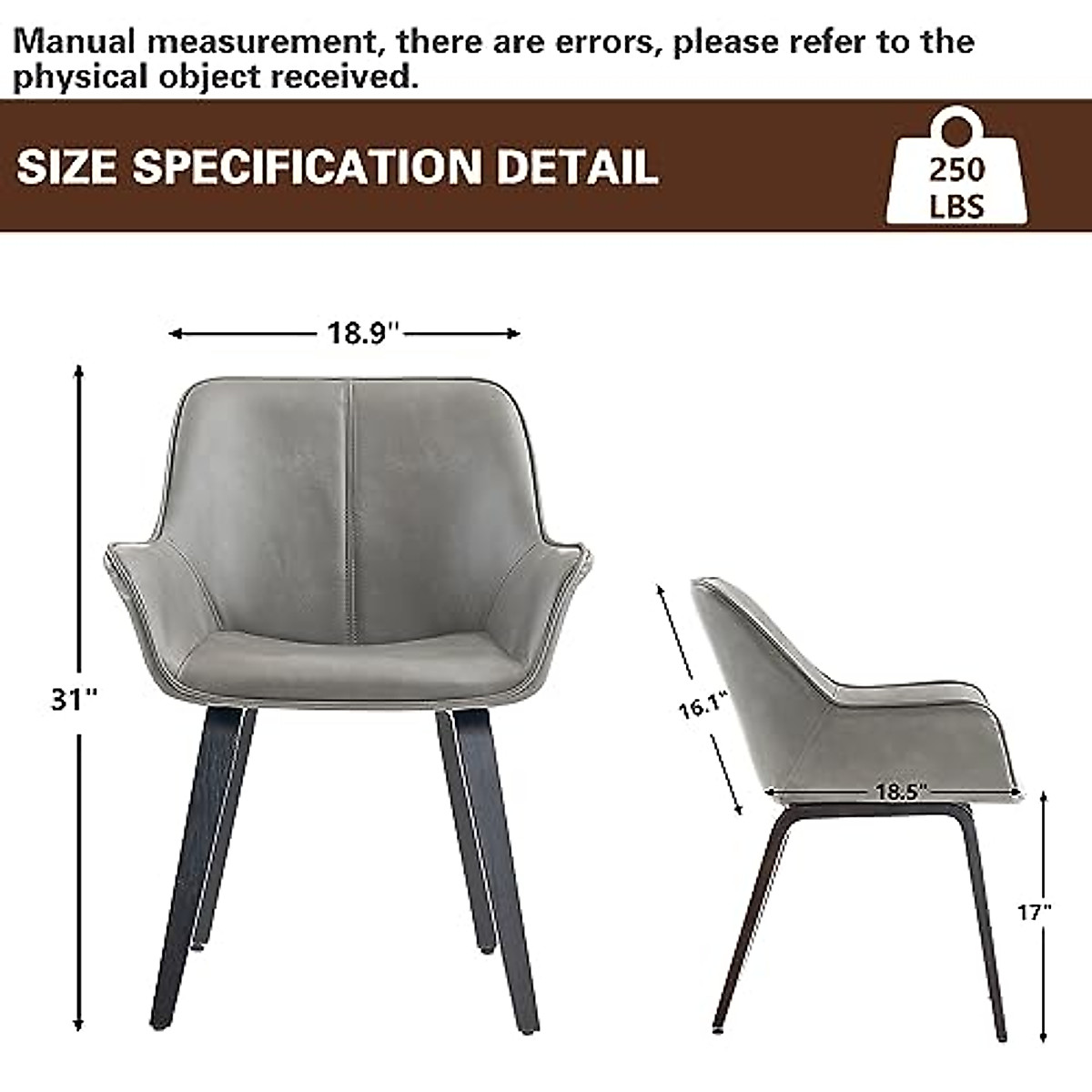 YEEFY Upholstered Dining Chairs Set of 2 & 4 & 6 Faux Leather Accent Chair Living Room Chairs Kitchen & Dining Room Chairs Comfy Reading Chair for Bedroom Mid Century Modern Arm Chair (Gray, 2)