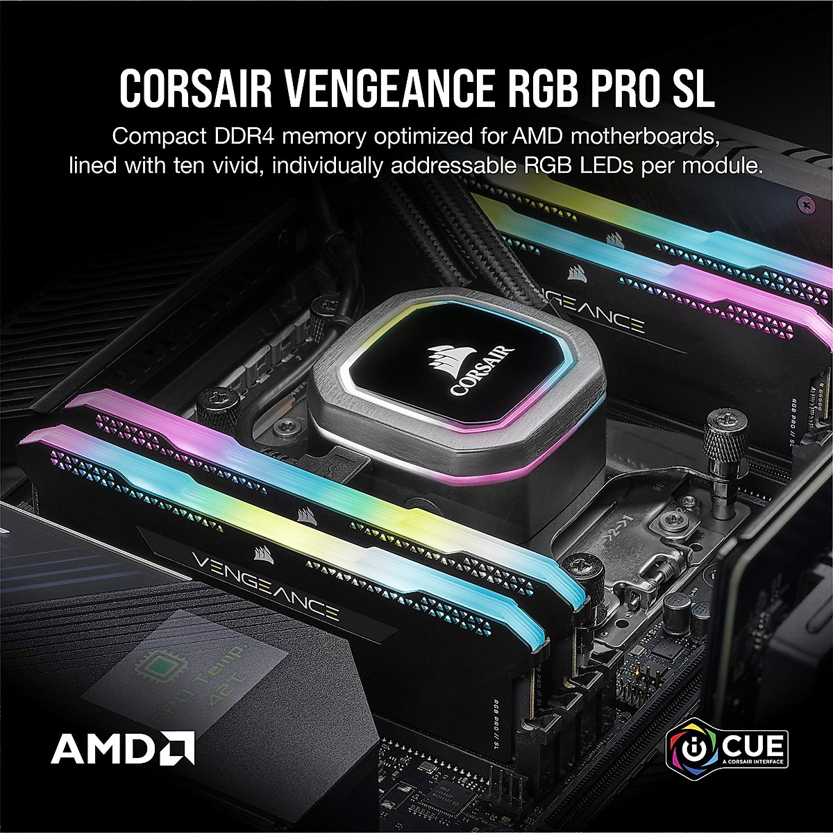 Corsair Vengeance RGB PRO SL 16GB (2x8GB) DDR4 4000MHz C18 Optimized for AMD Ryzen Desktop Memory (10 Ultra-Bright RGB LEDs, Custom Performance PCB, Tight Response Times, Intel XMP 2.0) Black