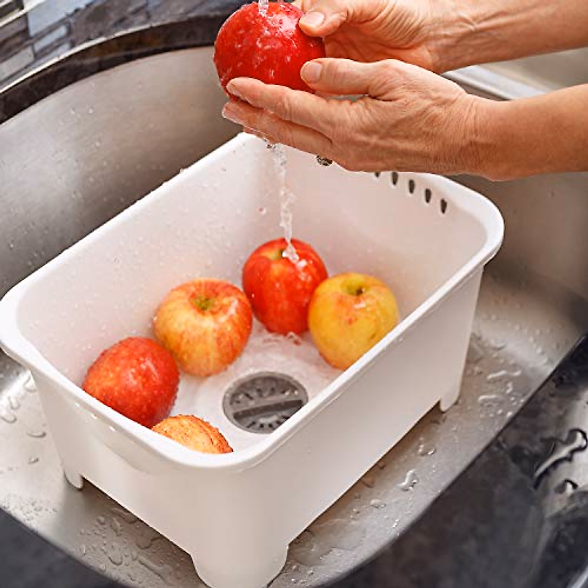 Glad Kitchen Sink Wash Basin for Dishes | Large Plastic Tub with Drain Plug | Multipurpose Dishpan for Cleaning Tableware | Sinkware Accessories, White
