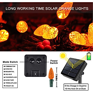 HUGSVIK 100 LED C6 Solar Orange Halloween Lights, 8 Modes Orange Christmas Lights for Outdoor, Waterproof Solar Orange Lights for Halloween, Christmas Tree Thanksgiving, Fall Garden Yard and Patio