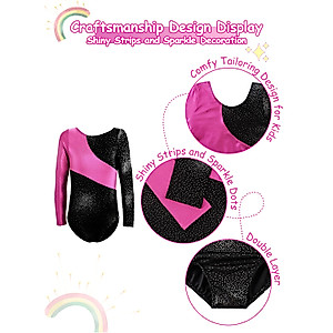 Kaylre Long Sleeve Gymnastics Leotards for Girls 7-8 Long Sleeve Leotards for Girls Gymnastics Size 7-8 Kids Girls Gymnastics Leotards Tumbling Outfits Biketards for Gymnastics, Black, 140(7-8Y)