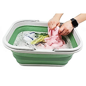 SAMMART 15L (4 Gallon) Collapsible Basket with Handle - Portable Outdoor Picnic Basket/Crater - Foldable Shopping Bag - Space Saving Storage Container (Grey/Dark Sea Green, 1)