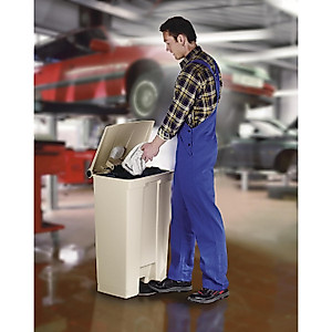 Rubbermaid Commercial Polyethylene 23-Gallon Fire-Safe Step-On Receptacle, Rectangular, Beige