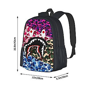 Oyleames Shark Teeth Camo Backpacks Travel Laptop Daypack Big Capacity Bookbag Fashionable And Durable
