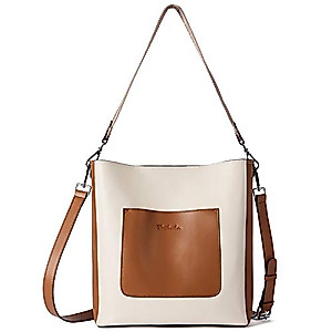 BOSTANTEN Handbags for Women Leather Designer Hobo Tote Purses Shoulder Bucket Crossbody Bags Beige with Brown