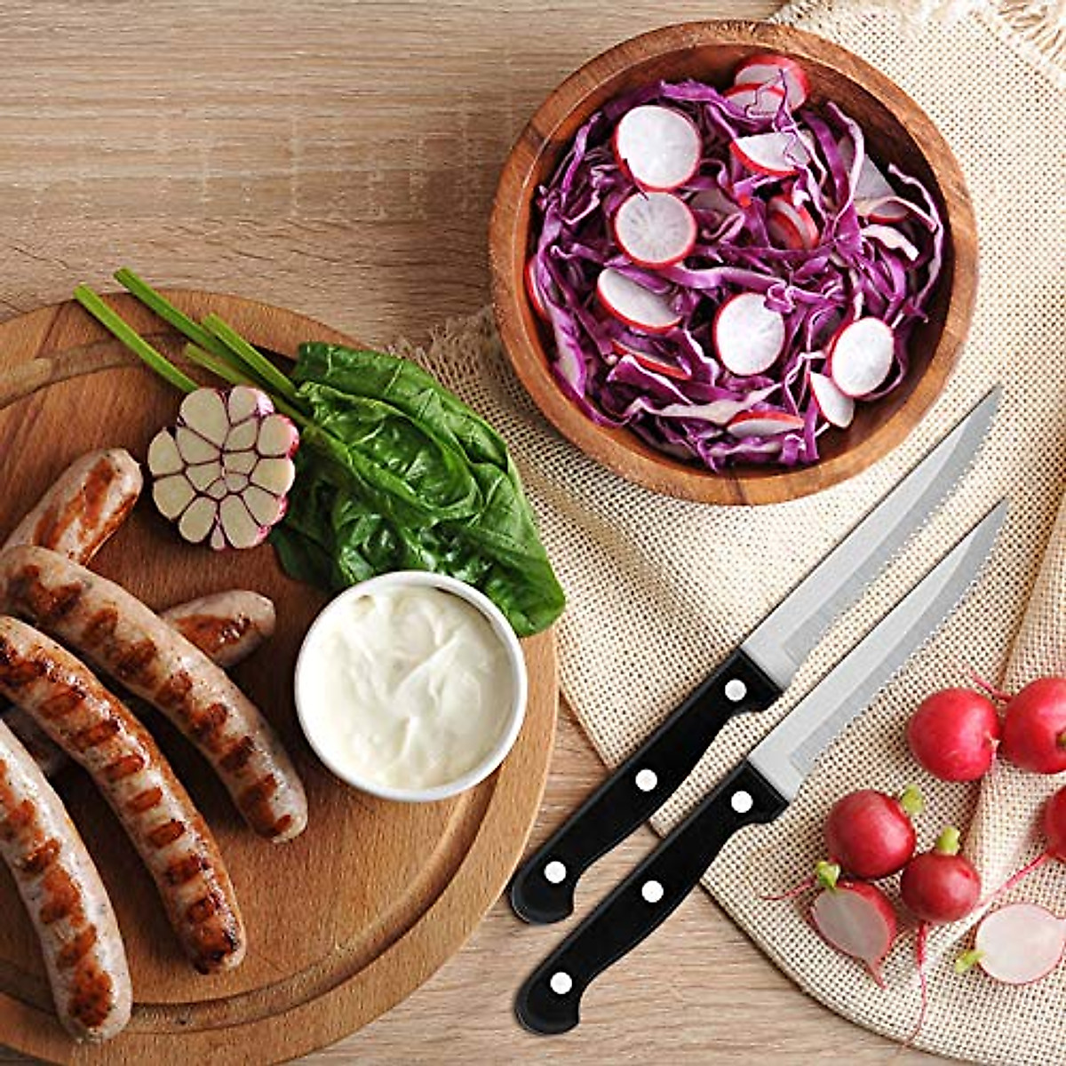 LIANYU Steak Knives Set of 8, Stainless Steel Serrated Steak Knife, kitchen Camping Restaurant Steak Knives, Dishwasher Safe