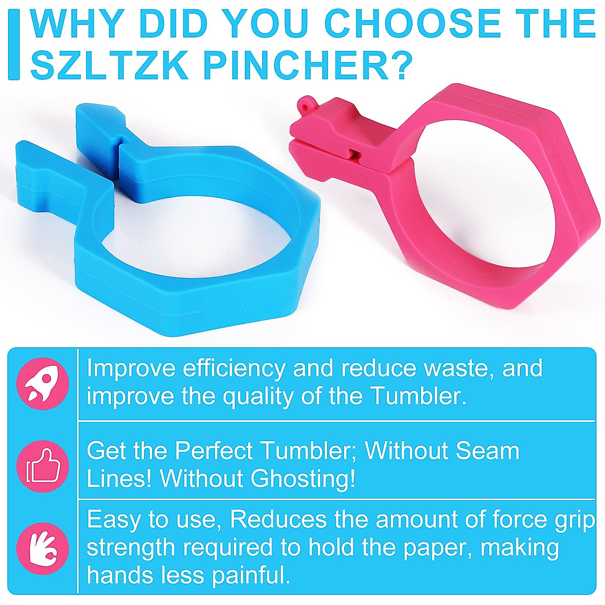 2 Pack Sublimation Tumblers Pinch Tool, Silicone Cup Clip for 20 Oz Sublimation Blanks Tumblers Skinny Straight Pinch Tumbler Clamp Grip Tool for Sublimation Paper and Tumblers (Blue, Pink)