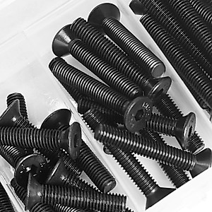 M5 x 20mm 25mm 30mm 35mm 40mm Flat Head Socket Cap Screws Countersunk Bolts, 10.9 Grade Alloy Steel, Black Oxide Finish, Fully Threaded, Metric Allen Hex Drive, Assortment Kit 50PCS