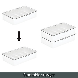 mDesign Plastic Stackable Eyeglass Case Storage Organizer with Hinged Lid for Unisex Sunglasses, Reading Glasses, Fashion Eye Wear, Protective Glasses, 5 Sections, Ligne Collection - White