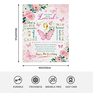 Vervehub 9 Year Old Girl Birthday Gifts Blanket 50"X40", 9 Year Old Girls Gift, Birthday Gifts for 9 Year Old Girls, Best Presents for 9 Year Old Girls, 9 Yr Old Girl Gift, 9th Birthday Gifts