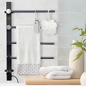 Towel Warmer Rack, 4-Bar Electric Heated Towel Racks Wall Mounted, Stainless Steel Temperature Adjustable Waterproof Drying Rack with Built-in Timer for Kitchen, Bathroom