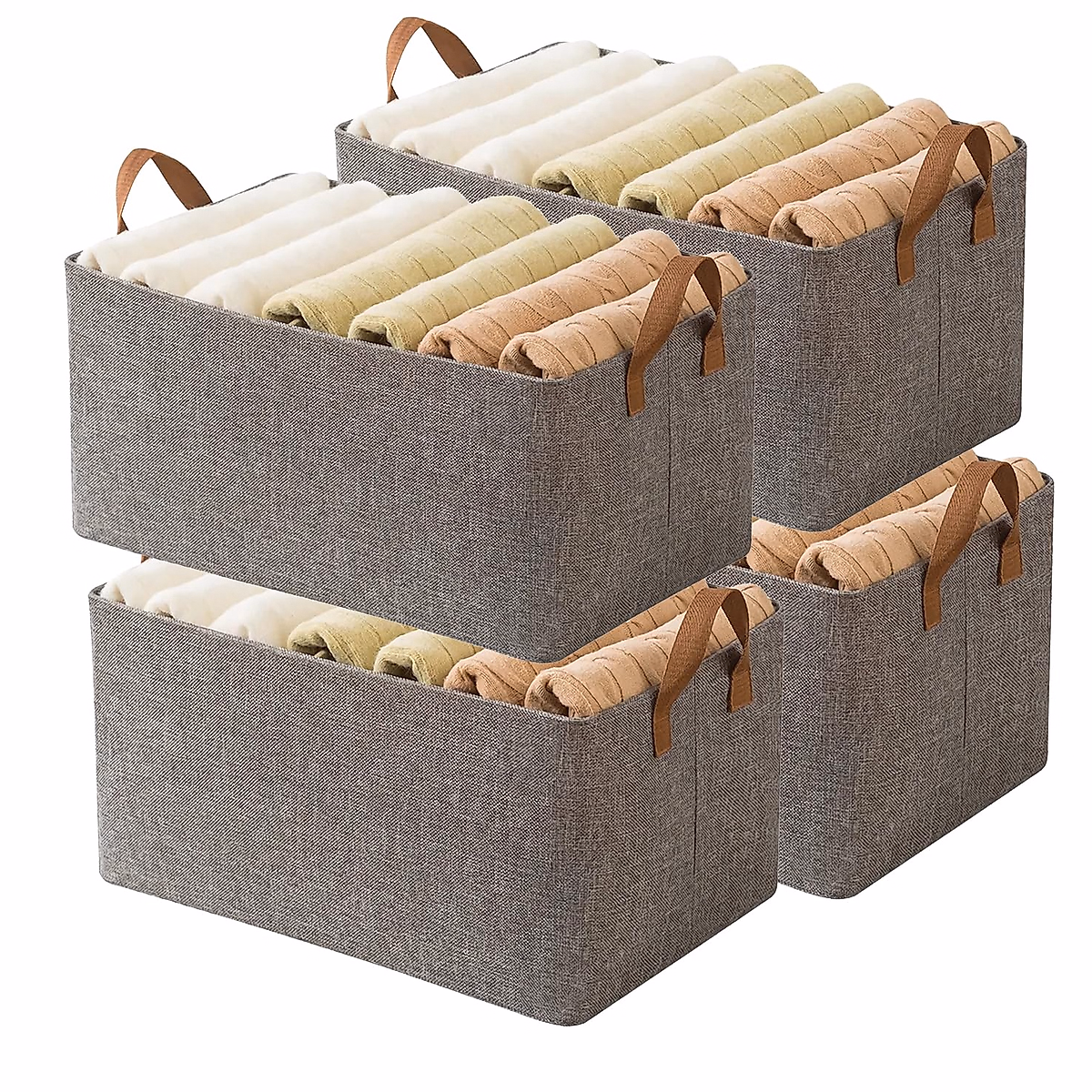 AARAINBOW 4 Pcs Closet Clothes Organizer Bins, Fabric Storage Box with Steel Frame Stackable Shelf Storage Baskets Large, Fabric Storage Baskets Foldable Closet Shelf Storage Containers, 23L (4 Gray)