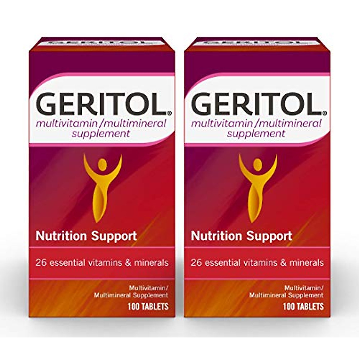 Geritol Multi-Vitamin Nutritional Support Tablets, Balance of 26 Essential Vitamins and Minerals, 100 Count (Pack of 2)