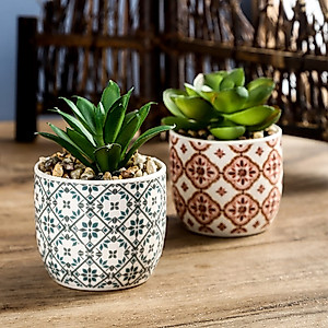 Karlliu Artificial Plants Succulent Flowers in Ceramic Planter 2 Pack Small Fake Plants Potted for Home Office Desk Decor Farmhouse Living Room Bedroom Shelves Decoration