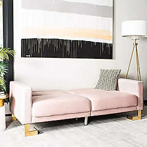 Safavieh Home Tribeca Glam Blush Velvet and Brass Foldable Sofa Bed
