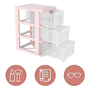 Toyvian Plastic Drawers Organizer, 1Pc 3-Layer Desktop Storage Box Transparent Storage Drawer for Home Office - Pink