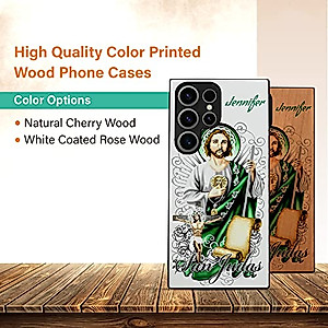 San Judas Tadeo - Custom Wood Phone Case for Samsung S23 Ultra+ FREE Tempered Glass, Color Printed Case for Samsung S23 Case with Screen Protector/S23/S23+/S22+/S22 Ultra,S21/S21+/S21 Ultra U