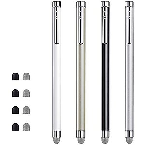 Stylus Pens for Touch Screens, ChaoQ 4 Pcs Mesh Fiber Stylus, with 4 Replaceable Mesh Tips and 4 Replaceable Rubber Tips (Silver, Black, White, Champagne)