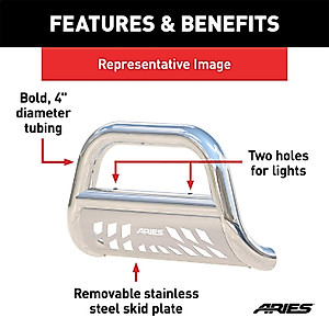 ARIES 45-2004 Big Horn 4-Inch Polished Stainless Steel Bull Bar, Select Toyota Sequoia, Tundra