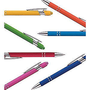 Rubberized Soft Touch | Burst of Color | Ballpoint Pen with Stylus Tip a stylish, premium metal pen, black ink, medium point (Assorted, 7)