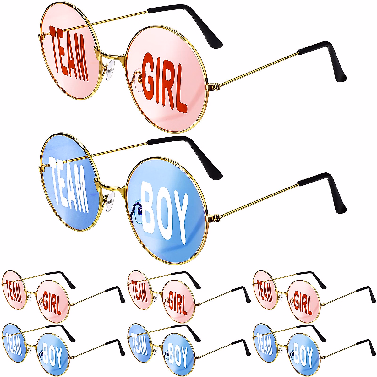 Konohan 8 Pairs Gender Reveal Glasses Blue and Pink Sunglasses Frameless Team Girl and Team Boy Decor for Gender Reveal Party (Round)