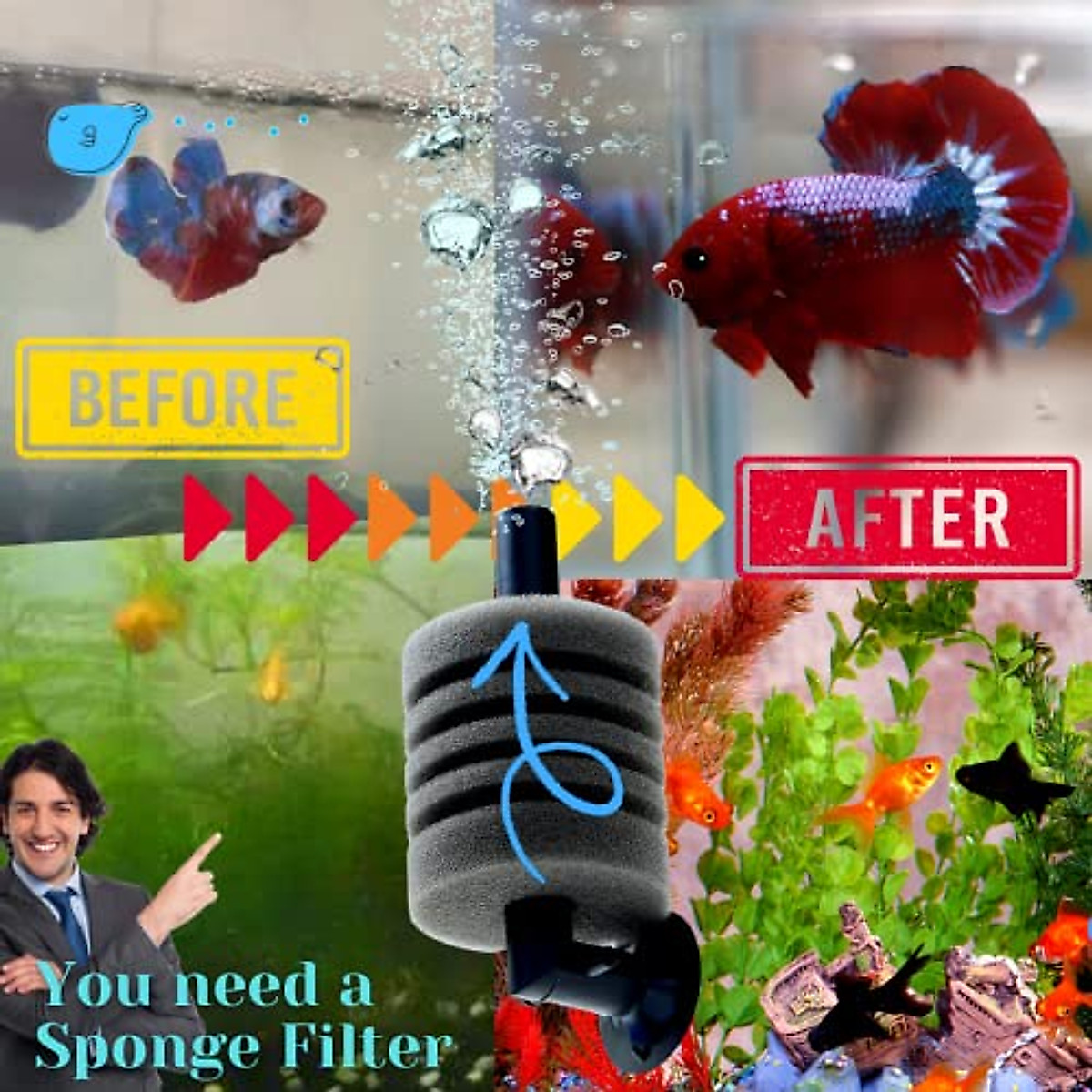 Aquarium Sponge Filter Luxury Set for Breeding Fry, Fish Tank Fine Small Sponge Filter up to 10 Gallon, Fish Tank Mini Bio Foam Filter for Betta Shrimp (2x Mini Sponge Filter)