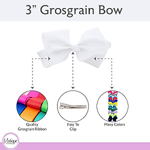 3 Inch Grosgrain Bow for Little Girls- Set of 2 (White)