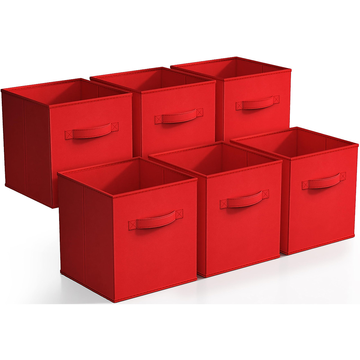 Sorbus Foldable Storage Cubes - 6 Fabric Baskets for Organizing Pantry, Shelf, Toy Box, Cubby, Closet Organizer - 11 Inch Collapsible Closet Organizers and Storage Bins - Red Storage Cubes with Handle