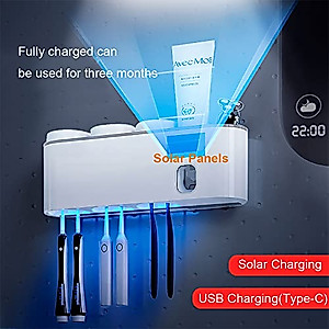 Toothbrush Sanitizer, Self Adhesive Toothbrush Holder with 3 Cups, Automatic Toothpaste Squeezer Dispenser Bathroom Accessories Set (Black)