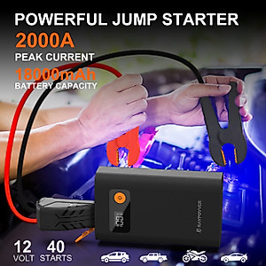 Jump Starter 2000A Peak 18000mAh Battery Jump Starter,Jump Starter Battery Pack for Up to 8L Gas and 6L Diesel Engines,Car Battery Charger Jump Starter with Type-C PD60W QC3.0,Portable Jump Starter