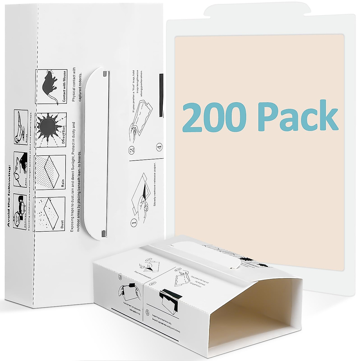 Qualirey Mouse and Insect Glue Boards Pest Glue Traps Bulk Large Mouse Rat Trap Sticky Adhesive for Mice Spider Moth Cockroaches Cricket House Indoor Outdoor Non Toxic (200 Pcs,8.66 x 5.31 Inch)