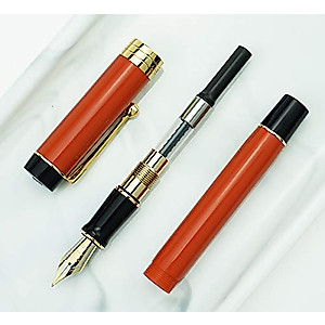 Jinhao 100 Resin Fountain Pen 18KGP Medium Nib 0.6mm with Golden Clip Writing Gift Pen (Orange-Red)