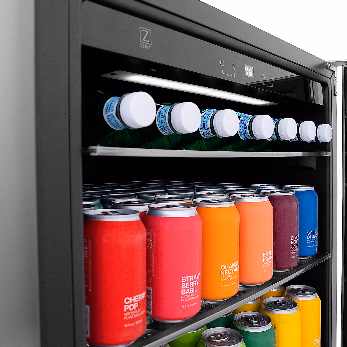 ZLINE 24" Autograph Edition 154 Can Beverage Cooler Fridge with Adjustable Shelves in Stainless Steel with Champagne Bronze Accents (RBVZ-US-24-CB)