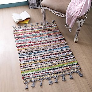 100% Cotton Rag Rug 2x3' Washable Multicolor Chindi Rug - Hand Woven & Reversible for Living Room Kitchen Entryway Rug -Multi Color, Farmhouse Rug.