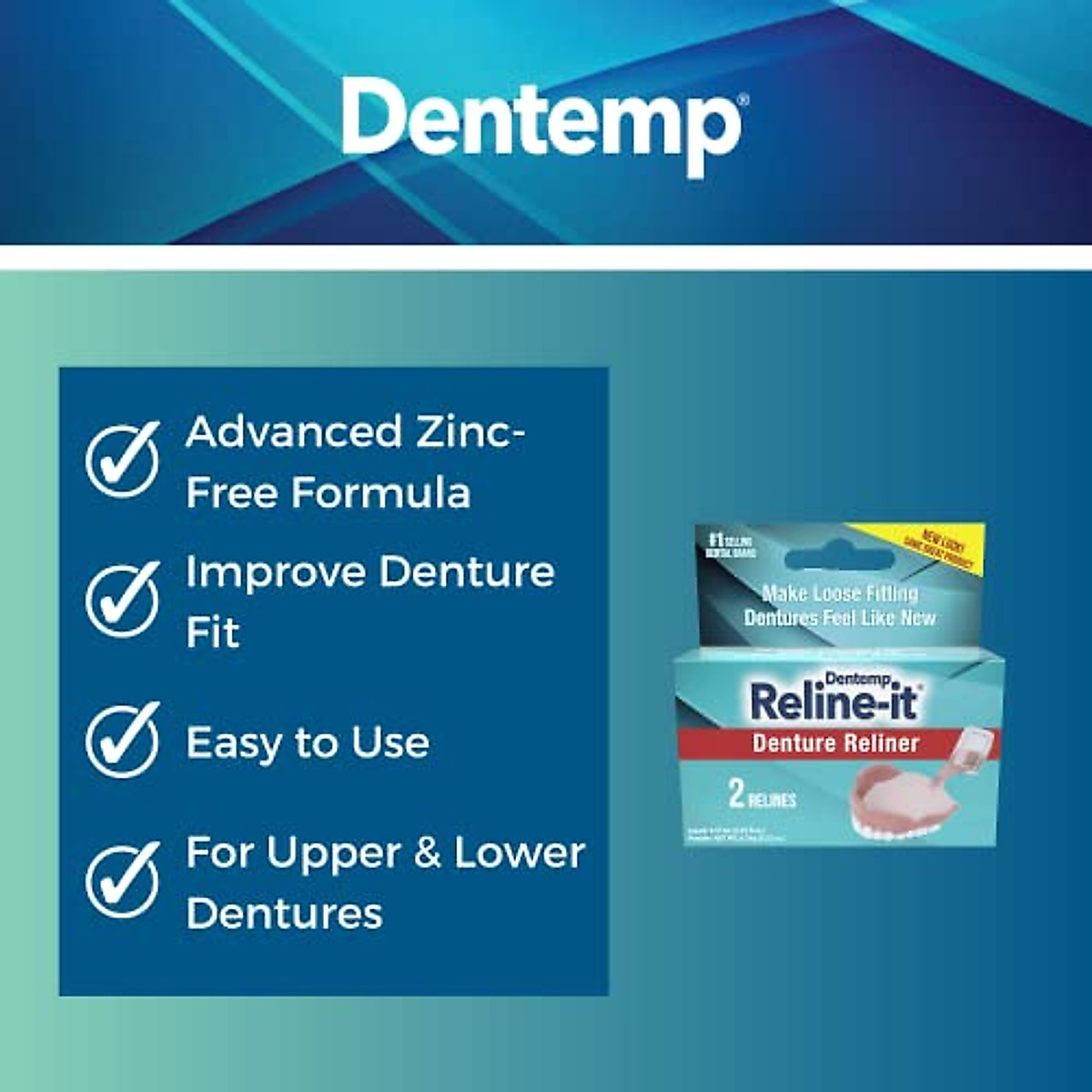 Dentemp Denture Reline Kit - Advanced Formula Reline It Denture Reliner (Pack of 1) - Denture Kit to Refit and Tighten Dentures for Both Upper & Lower Denture
