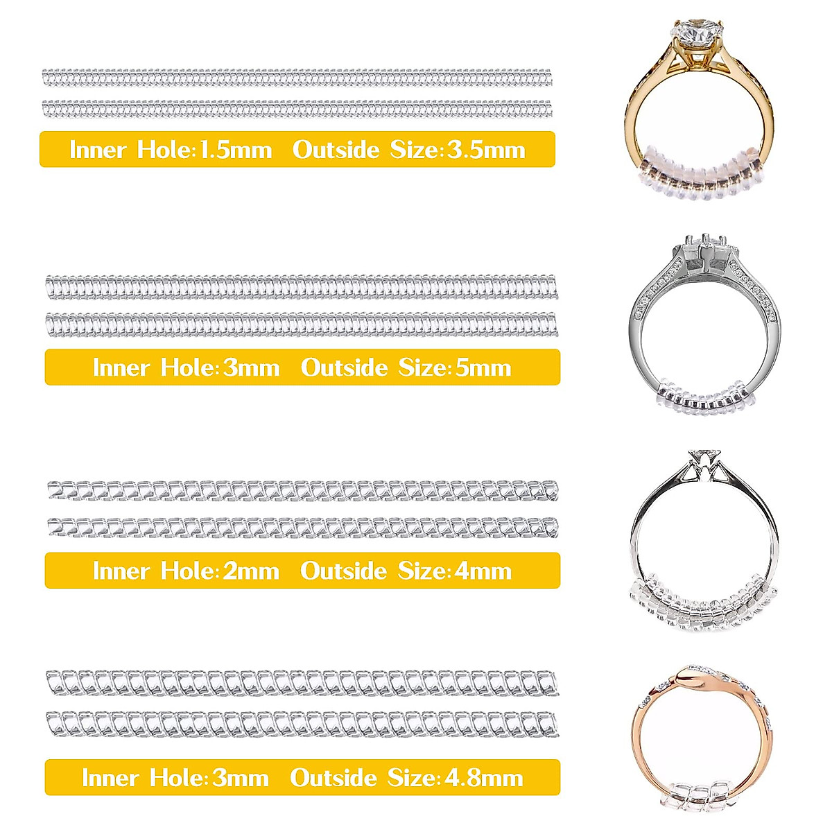 12 Pack Clear Ring Size Adjuster, 4 Sizes Ring Sizer for Different Band Width, Invisible Ring Guards for Loose Rings…