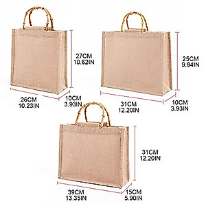 Kingjinglo Portable Burlap Jute Shopping Bag Handbag Bamboo Loop Handles Reusable Tote Grocery Bags for Women Girls