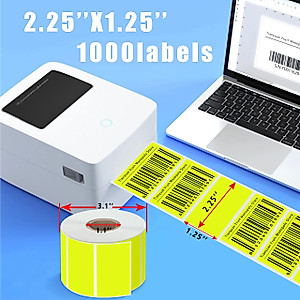 PARLAIM 2.25 X 1.25 Inch Thermal Sticker Labels, 1000PCS Commercial Grade Square Fluorescent Yellow Direct Thermal Printing Paper Compatible with MUNBYN & Rollo & Zebra Desktop Printers