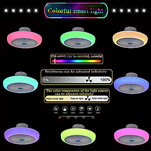 Ceiling Fans with Lights and Remote Bluetooth, RGB Dimmable LED Enclosed Ceiling Fans for Kids Room, with Bluetooth Speaker And 3 Colors Led Light, 3 Wind Speed & App-Timing Setting, White 17.7''