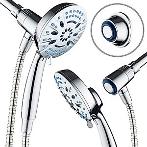 Magneton by AquaCare High-Pressure 8-mode Handheld Shower Head with Magnetic Guidance Docking System - 2 Magnetic Brackets, 5 inch Face, Hygienic Jets, 6 ft. Stainless Steel Hose/All Chrome Finish