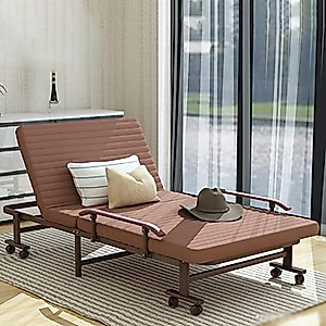 SHENXINCI Double Folding Be,with Mattress Portable Foldable Guest Beds Rollaway Beds for Adults with Luxurious Memory,5 Inch Foam Mattress and Super Sturdy Frame, 4 Size/Brown