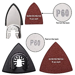 104Pcs Oscillating Tool Sanding Pads, 2Pcs Triangle Sanding Pads and 2Pcs Finger Sanding Pad, 100Pcs Multitool Sandpaper, Grit Fit for Finishing Wood Sanding Plaster