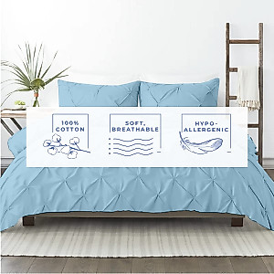 Kotton Culture 600 Thread Count Pinch Pleated 5 Piece Duvet Cover Set 100% Egyptian Cotton Breathable All Season Comforter Cover with Zipper Closure & Corner Ties (Sky Blue, Oversized King)