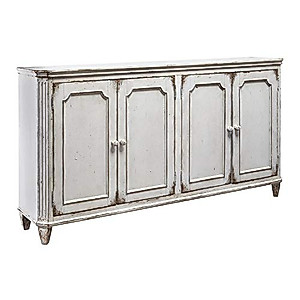 Signature Design by Ashley Mirimyn Distressed 4-Door Accent Cabinet or TV Stand, Antique White