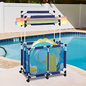 VINGLI Pool Storage Organizer Bin Rolling Poolside Mesh Container Pool Float Storage for Home Garage, Shed, Children Playroom or Pool Toys (47x30x34in)